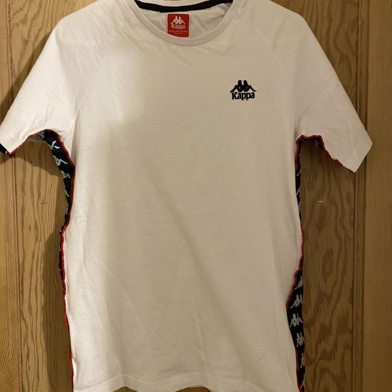 Kappa white t-shirt logo down the side and under... - Depop