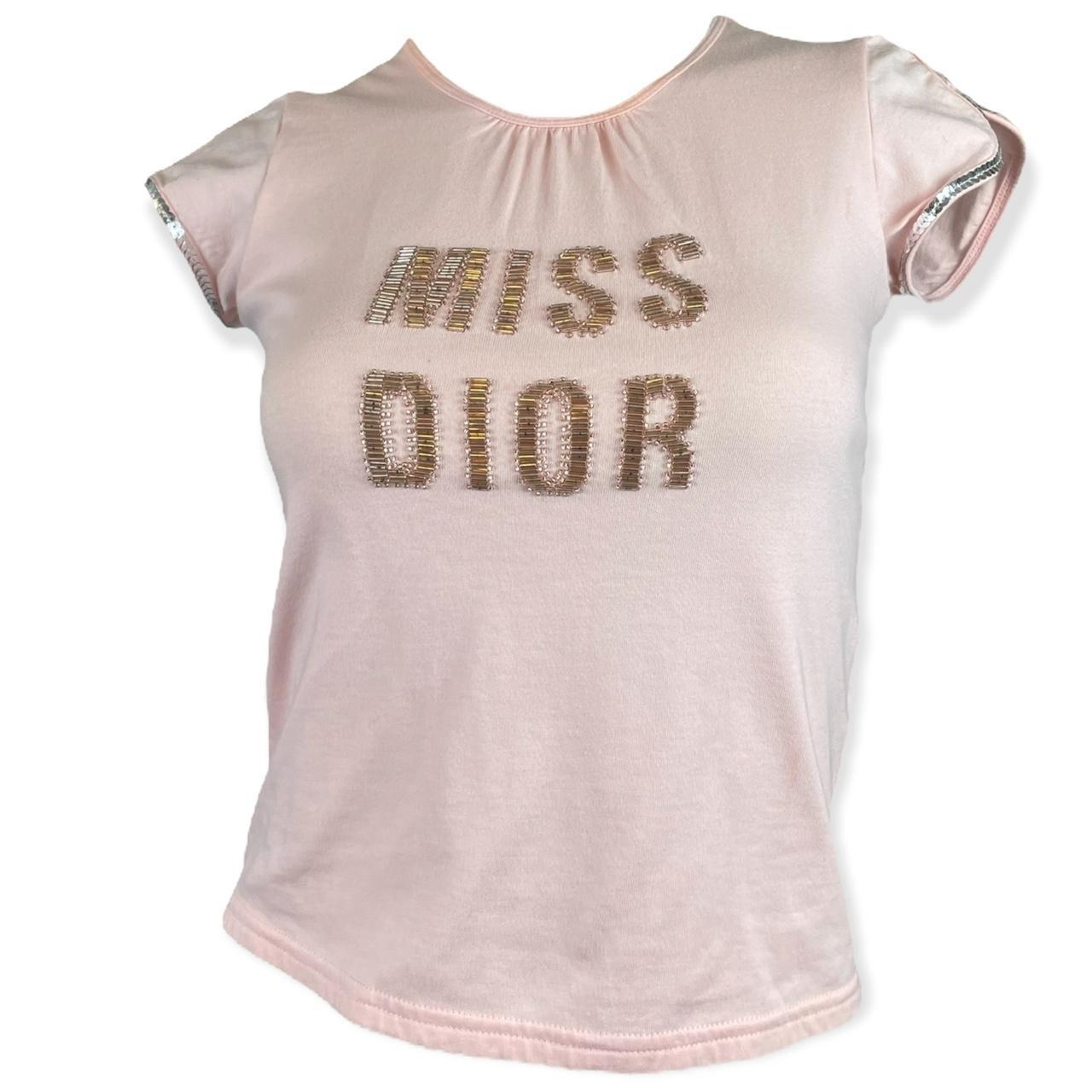 Christian Dior Women's Pink and Gold T-shirt | Depop