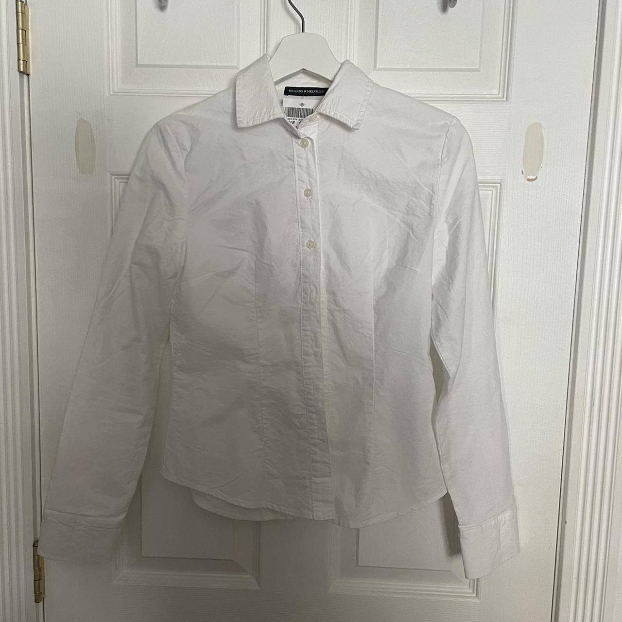 simple white button up from brandy. never worn! fits... - Depop
