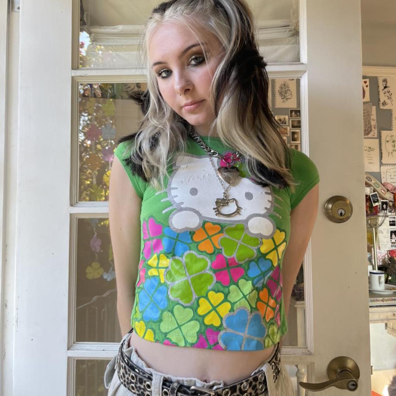 lucky hello kitty baby tee! sparkly and adorable... - Depop