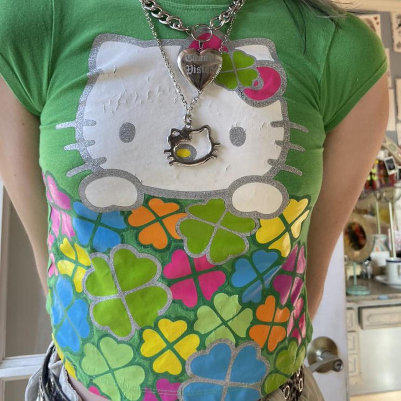 lucky hello kitty baby tee! sparkly and adorable... - Depop