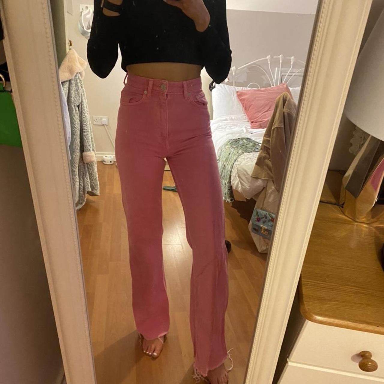Zara Pink Wide Leg Jeans Worn A Few Times But Very Depop