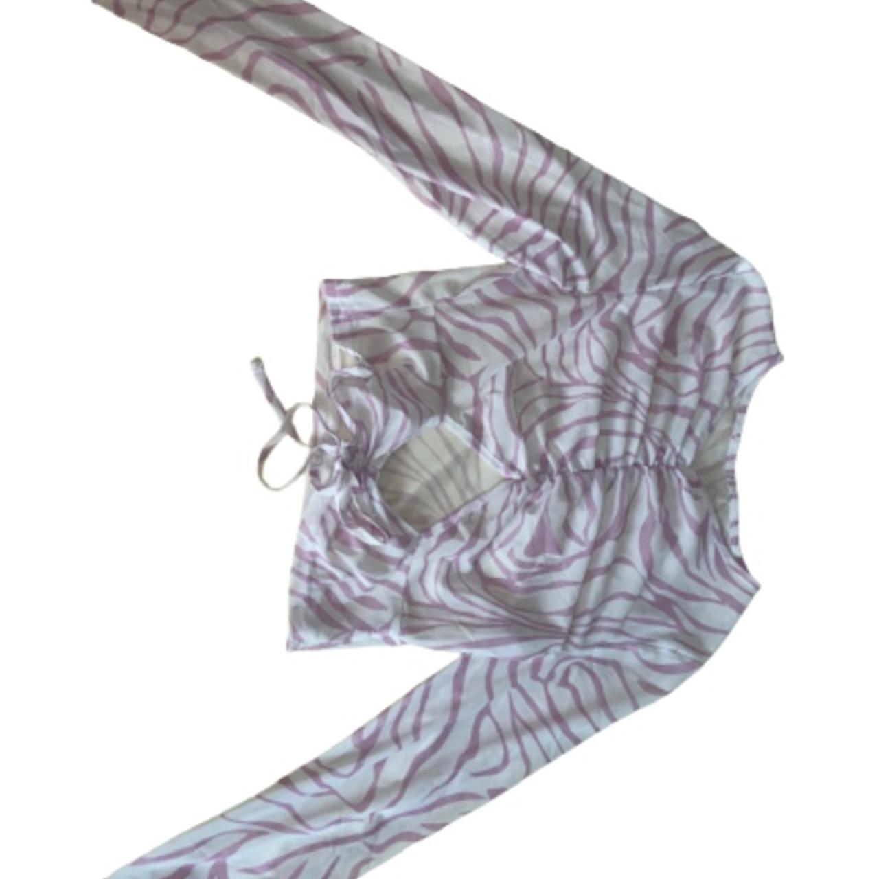 white and purple zebra sheer crop top with front... - Depop