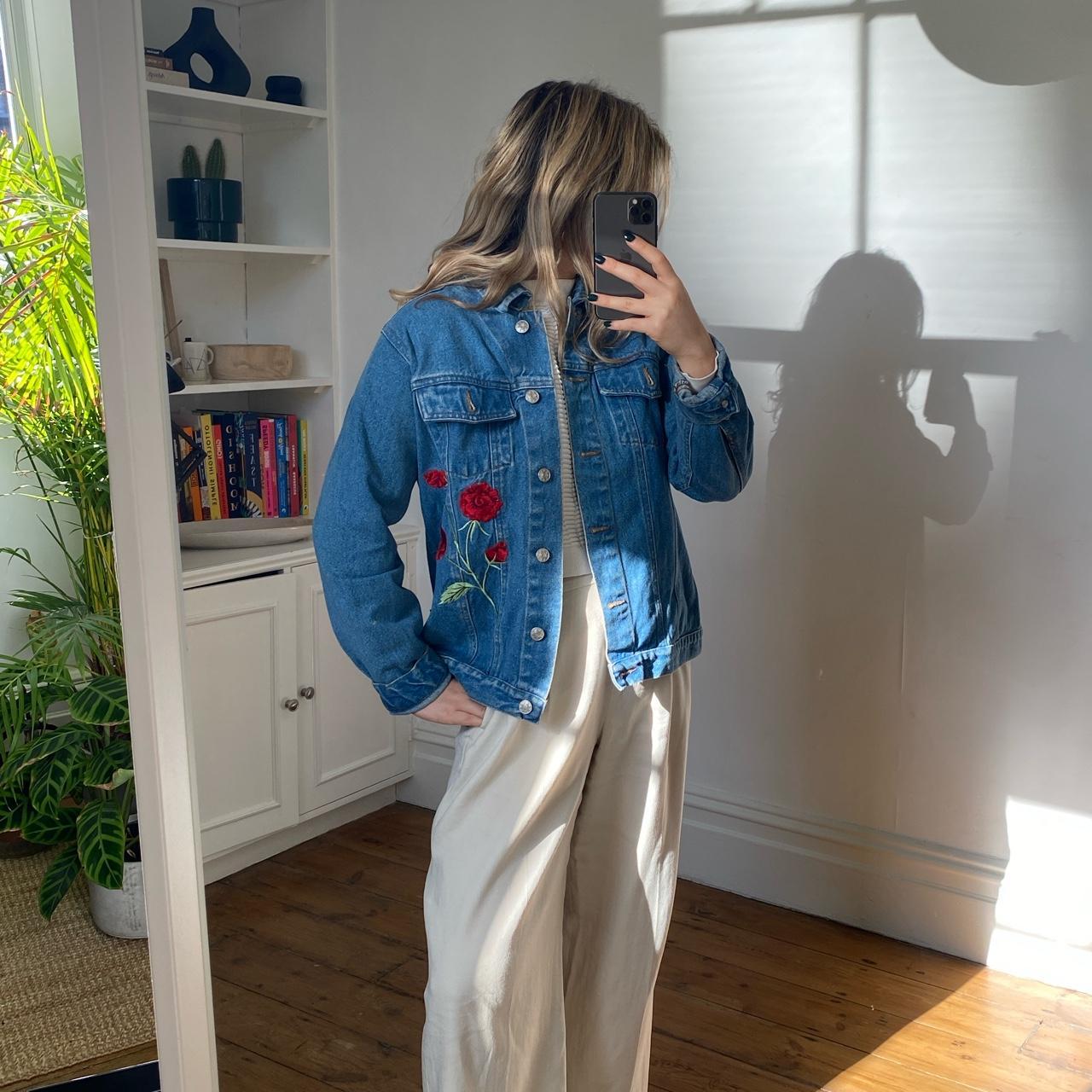 Special find!!! Vintage embroidered rose denim... - Depop