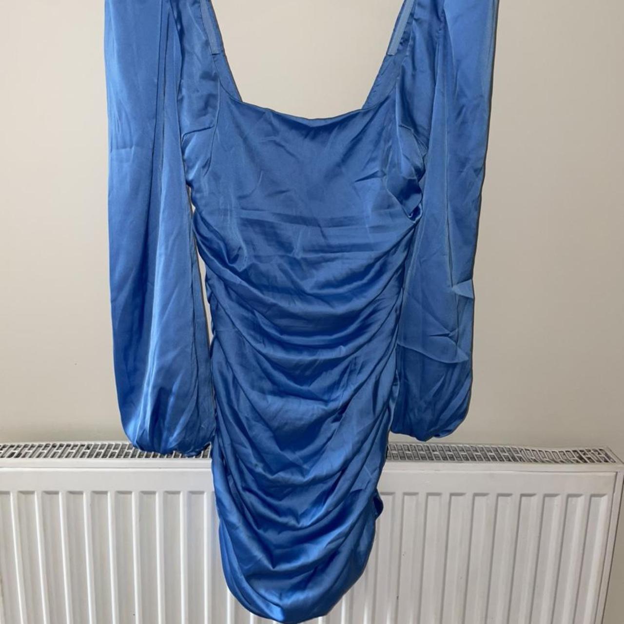 Oh Polly Ruched Puff Sleeve Blue Bodycon Long Sleeve Depop