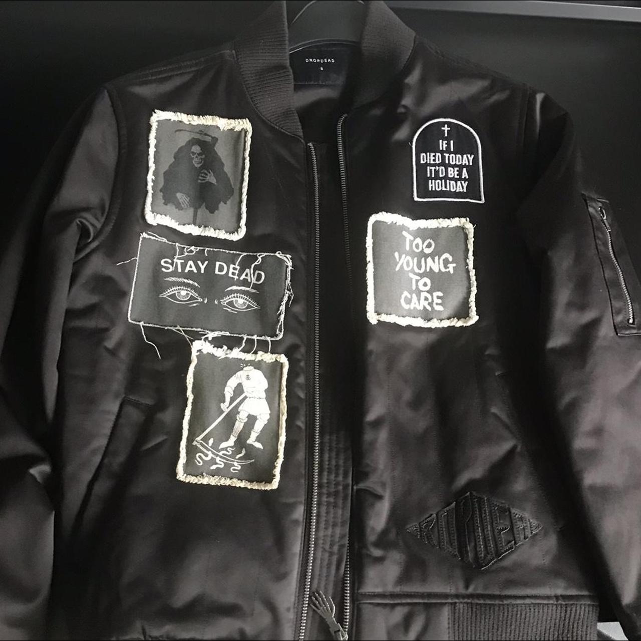 Drop dead bomber jacket with patches Oli Sykes... - Depop