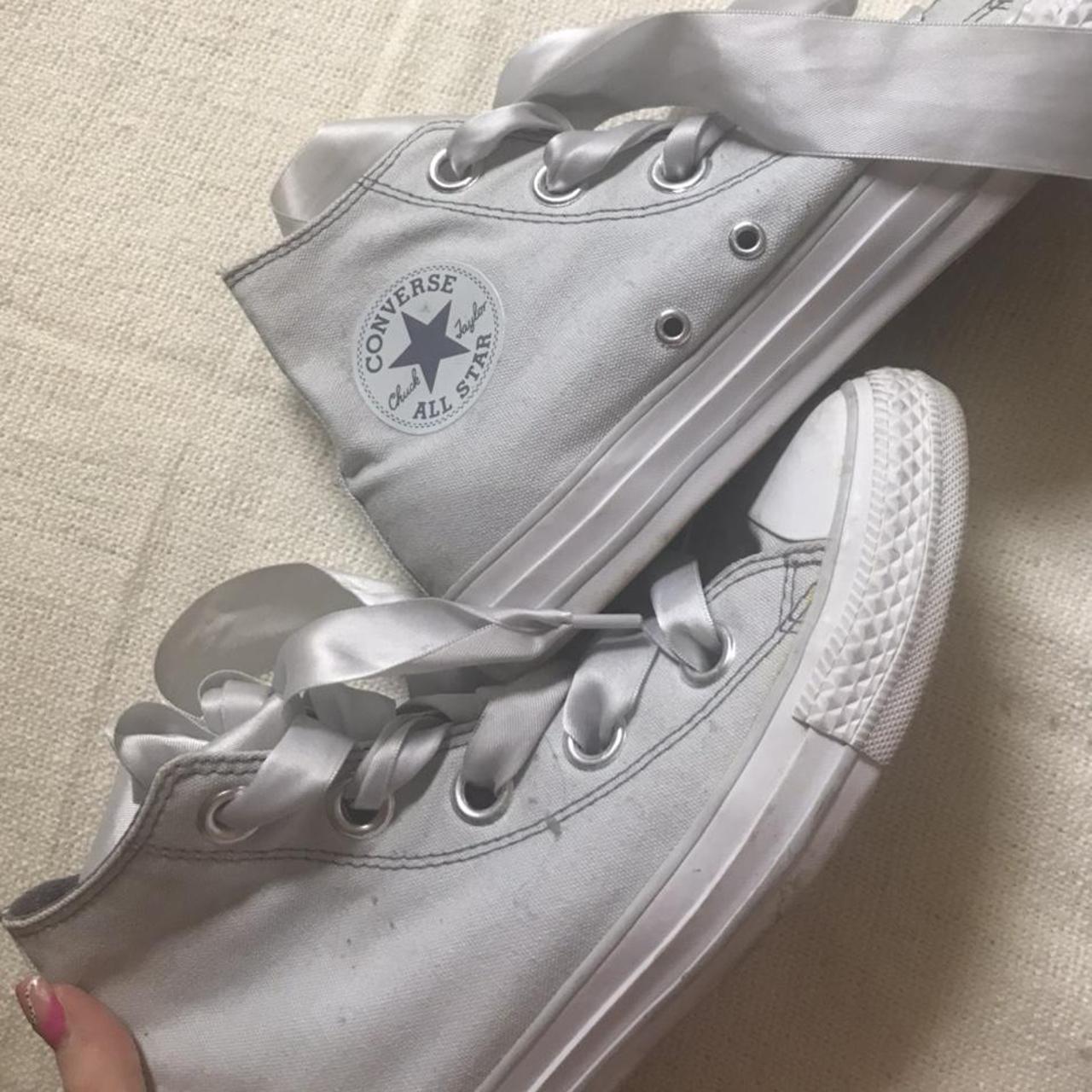 Converse chuck taylor high top shoes light grey with... - Depop