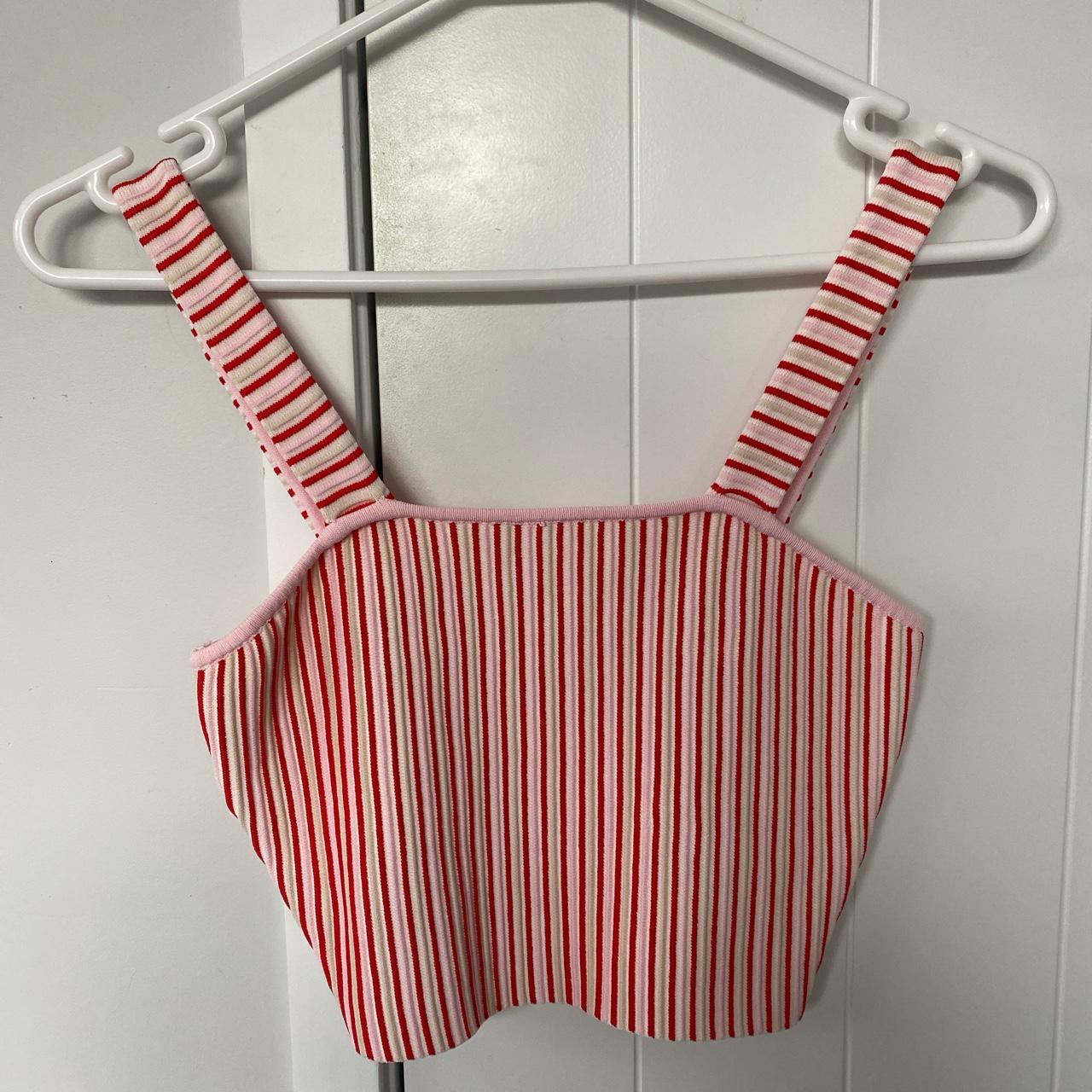 Cutest strawberry pink striped cropped cami. Kookai... - Depop