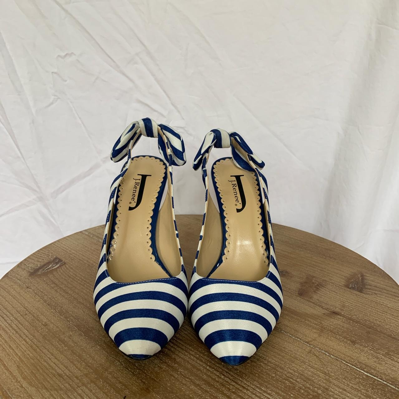 Beautiful J.Renee blue striped heels! Gorgeous... | Depop