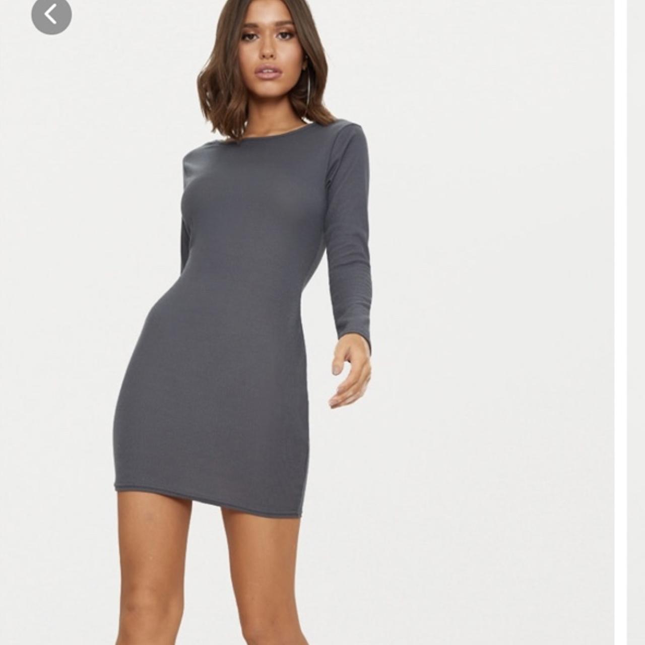 Basic charcoal grey ribbed long sleeve bodycon... - Depop