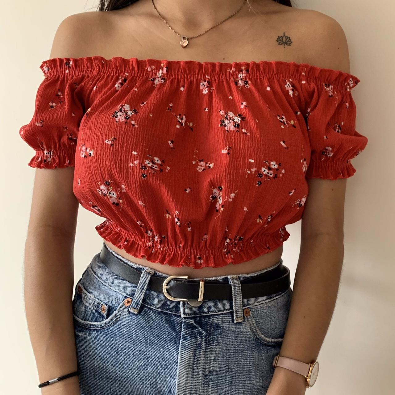 H&m floral Bardot top, really pretty and perfect for... - Depop