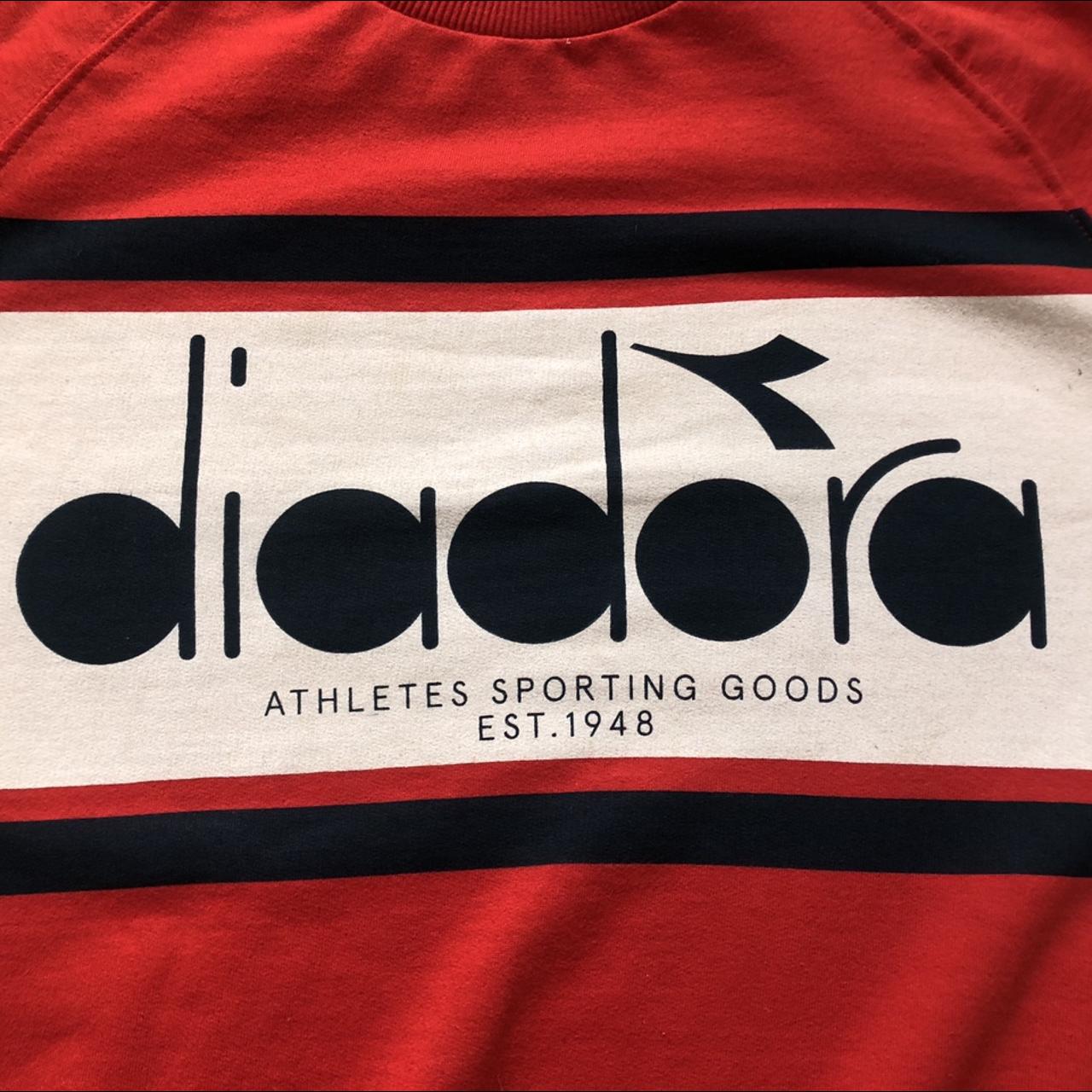 Red white navy Diadora sweatshirt Size small Hardly... - Depop