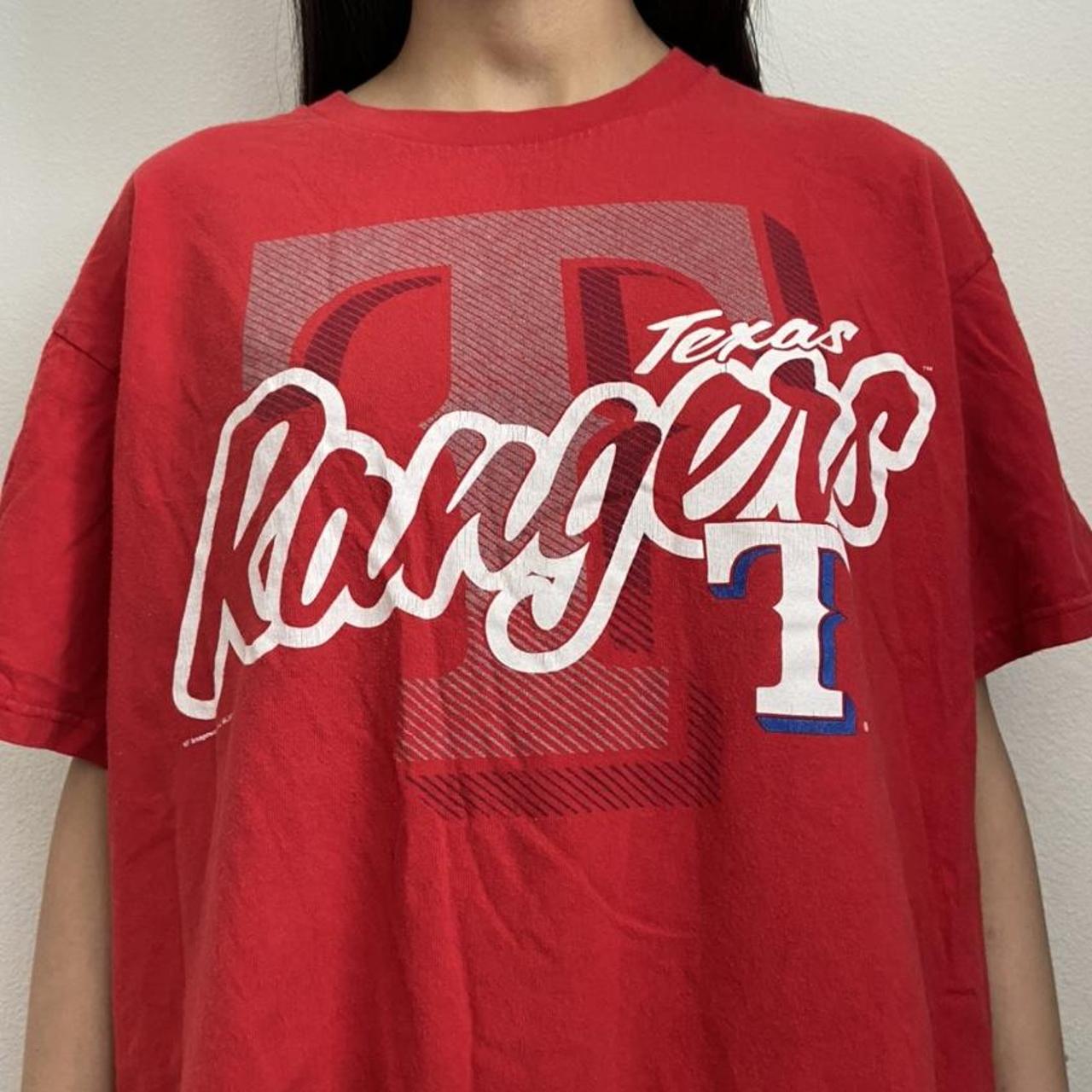 Vintage Texas Rangers 1990's Graphics Red Tee Shirt... | Depop