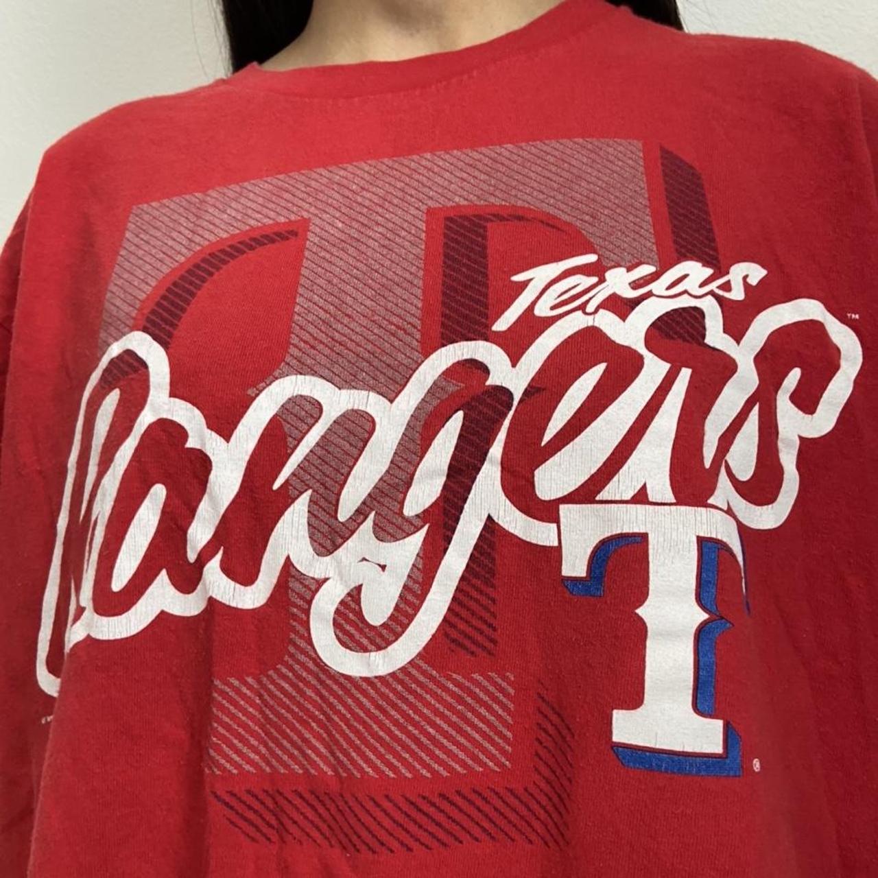 Vintage Texas Rangers 1990's Graphics Red Tee Shirt... | Depop