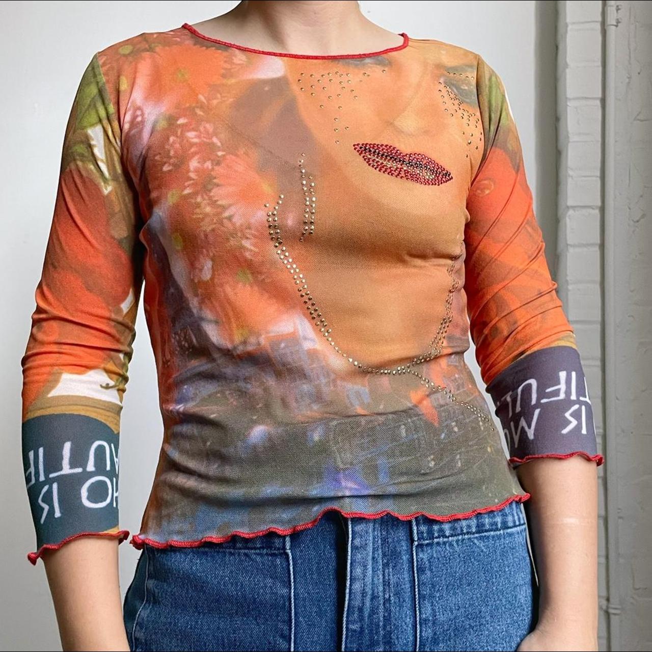 90s vintage mesh woman top Labelled size 2;... - Depop