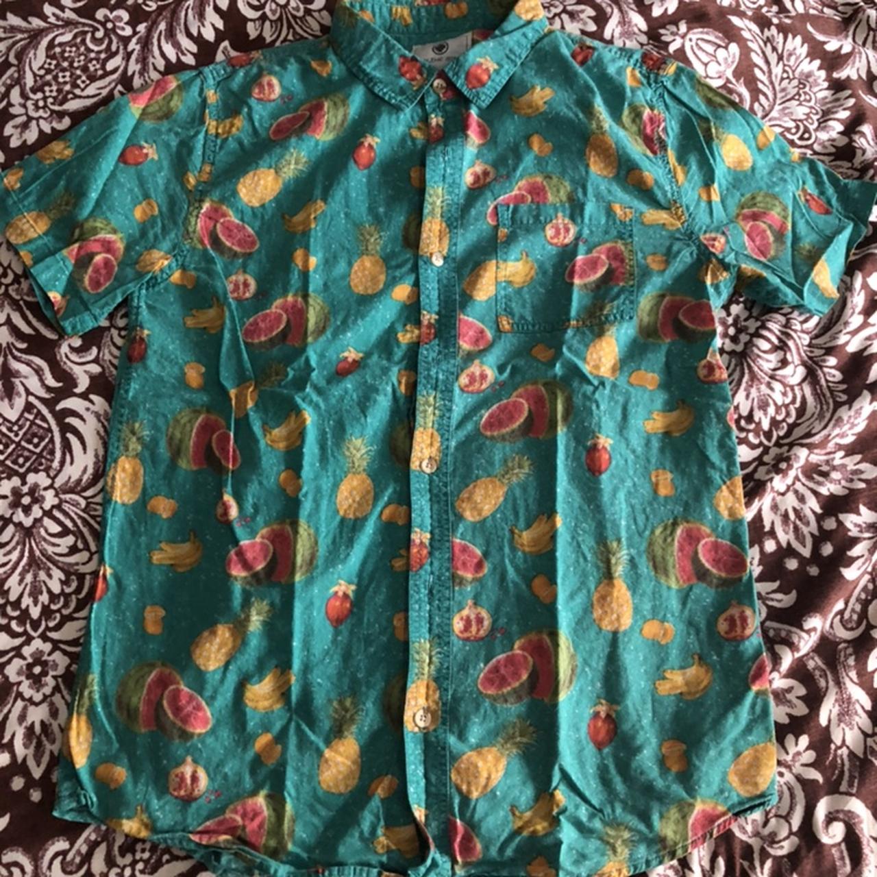 Pacsun On The Byas Green Fruit Collar Button Up.... - Depop