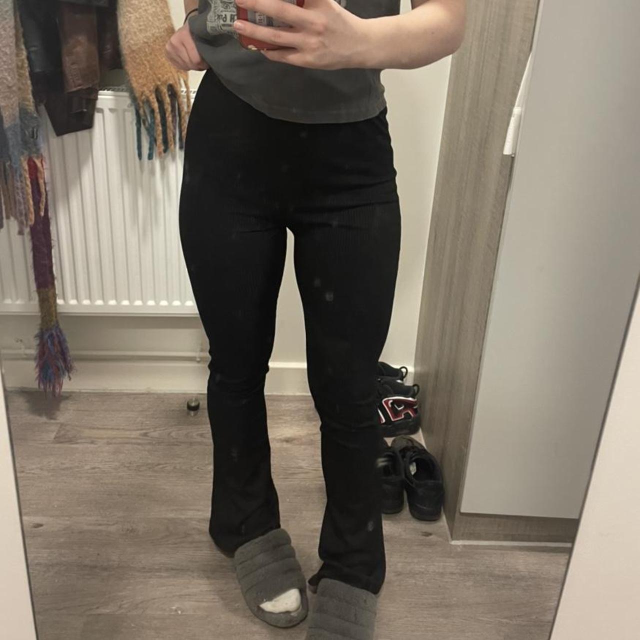 black topshop ribbed flares size 10 - Depop