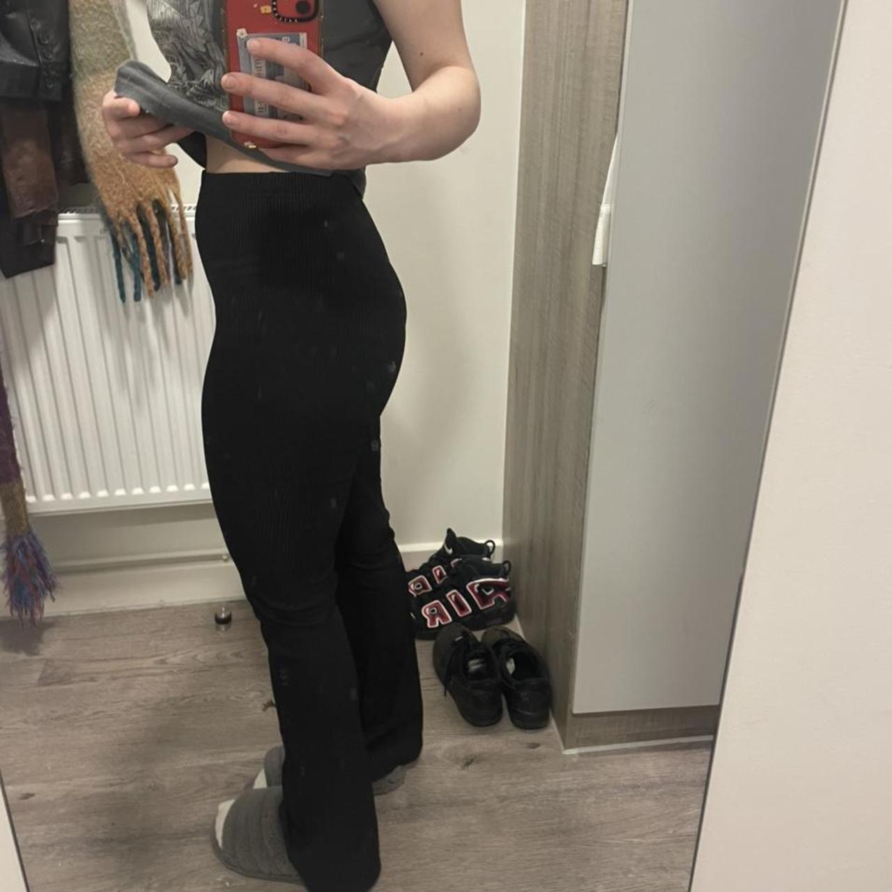 black topshop ribbed flares size 10 - Depop
