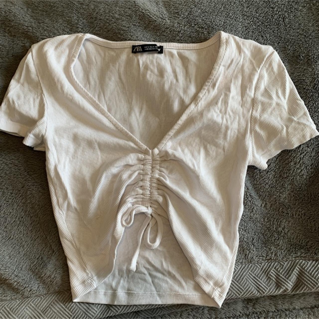 Zara White Cropped T Shirt With Gathered Depop
