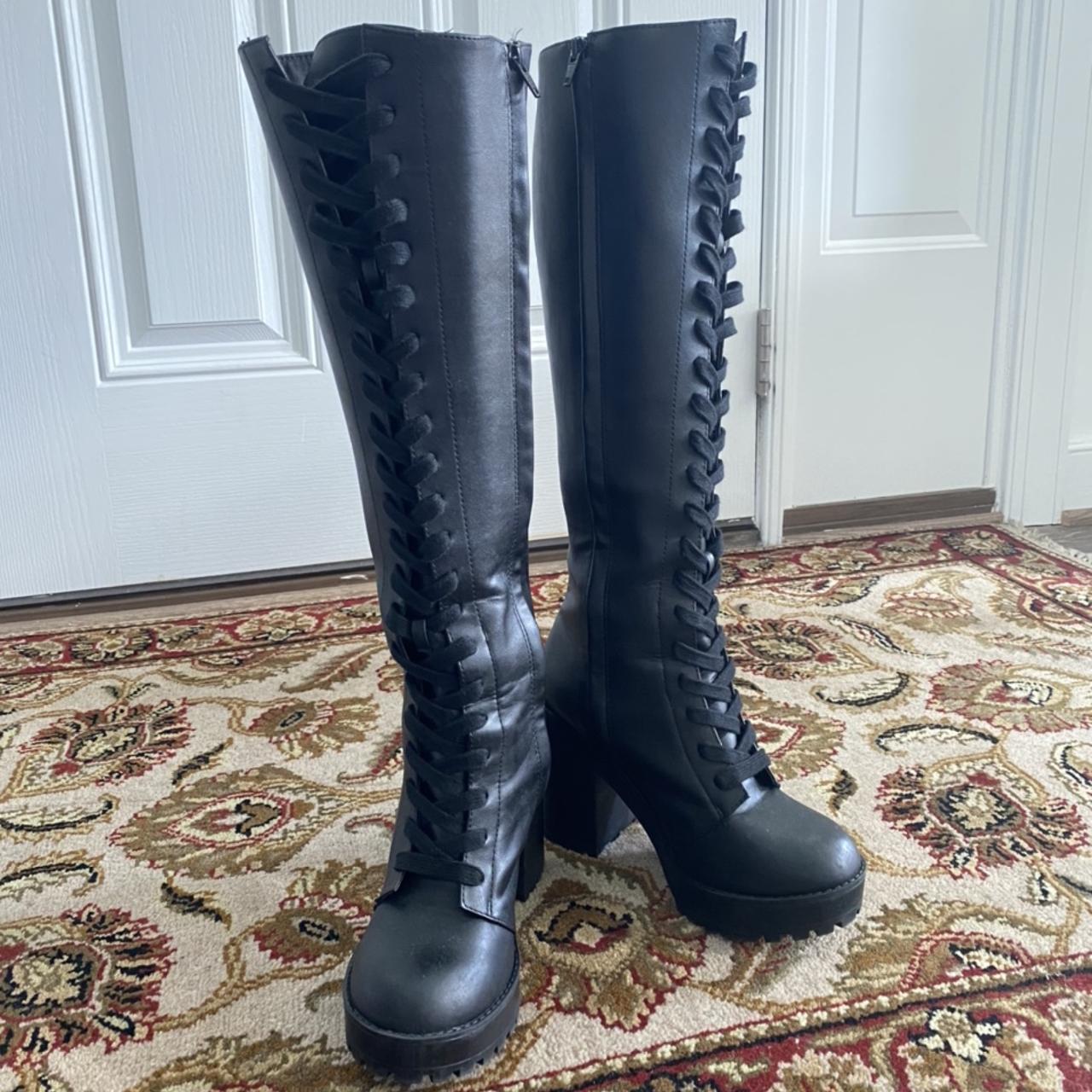 Lace-Up Chunky Heeled Combat Boots by H&M In good... | Depop