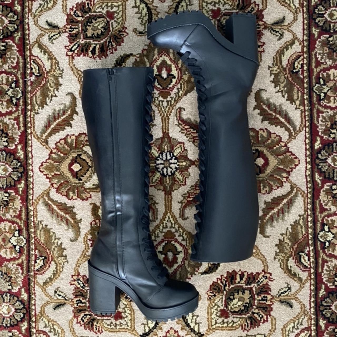 Lace-Up Chunky Heeled Combat Boots by H&M In good... | Depop