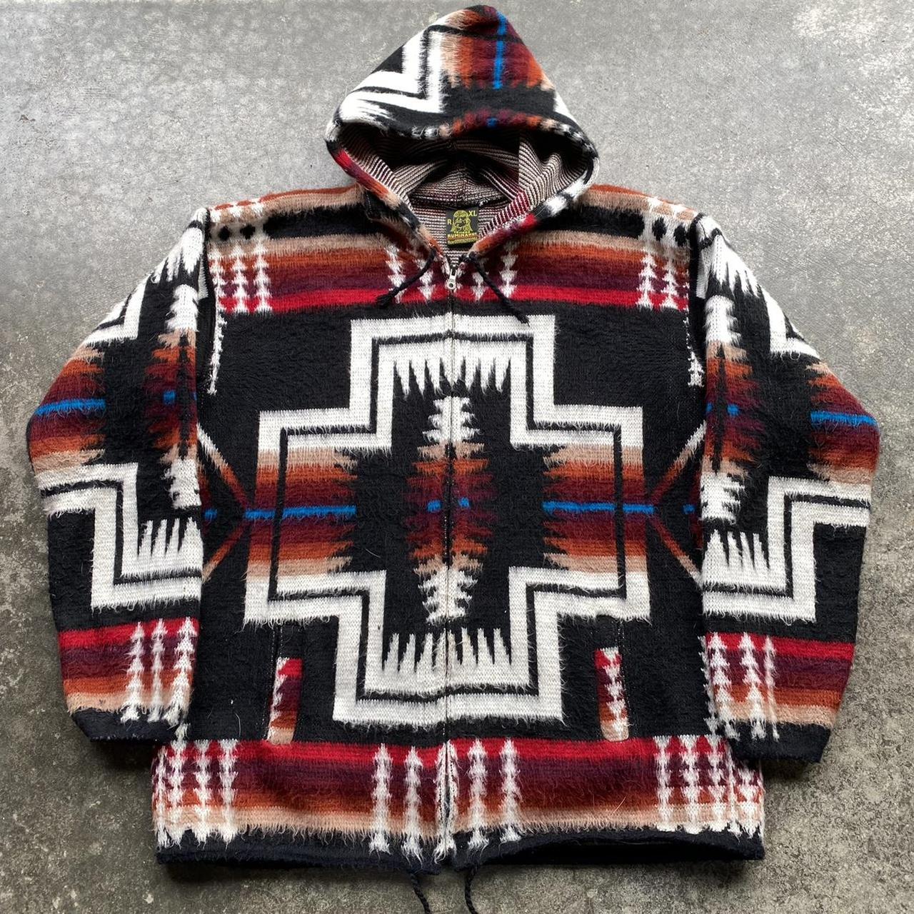 Vintage 90s Aztec Print Zip Up Hoodie Jacket Men’s... | Depop