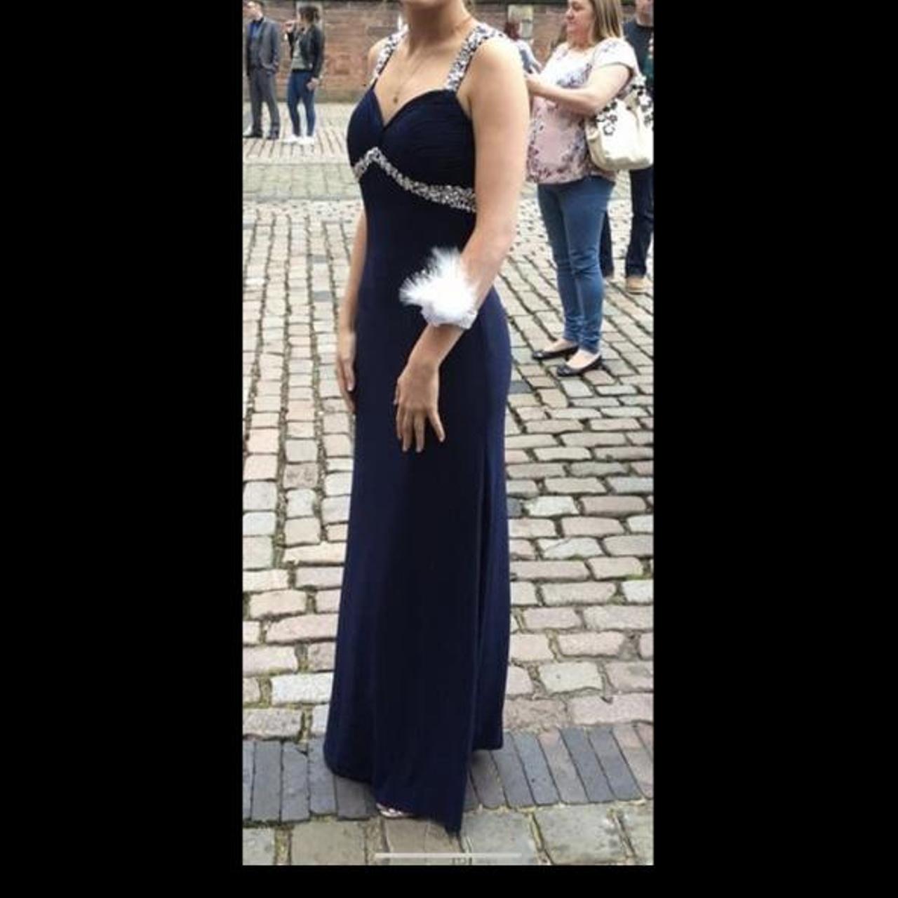 Navy blue open back prom dress with silver sequin /... - Depop