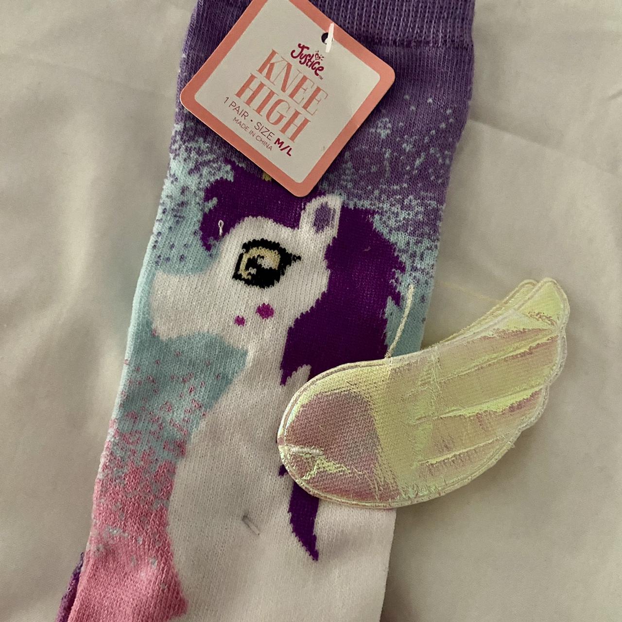 Justice brand unicorn knee high socks. 98%... - Depop