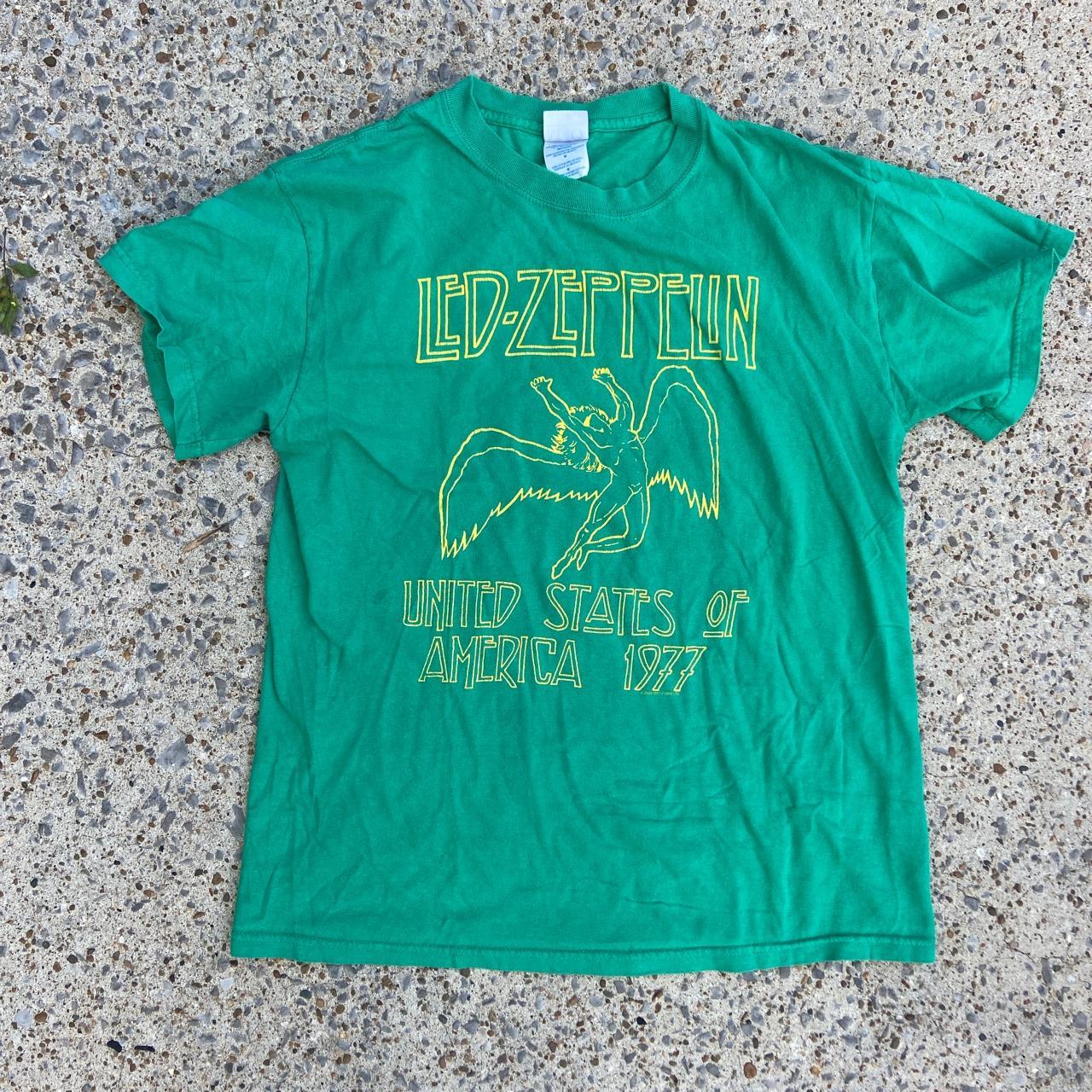 Led Zeppelin green tshirt with yellow print on... - Depop