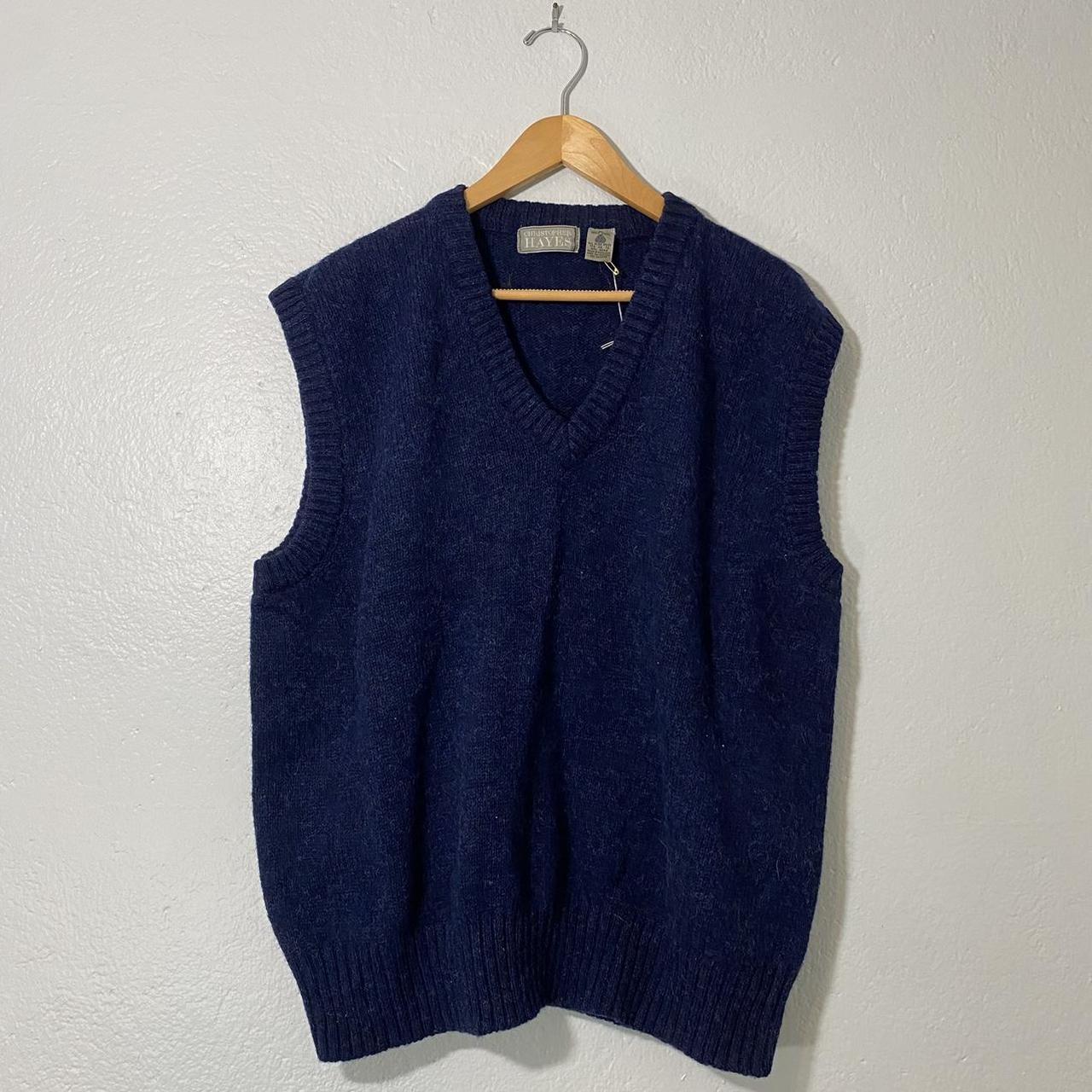 blue wool v neck chunky sweater vest New dead... - Depop