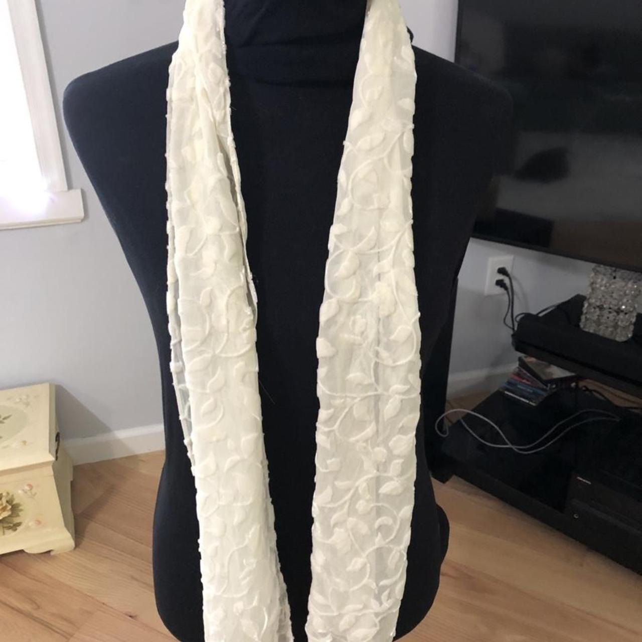 Scarf, very lightweight sheer with velvet leaves.... - Depop