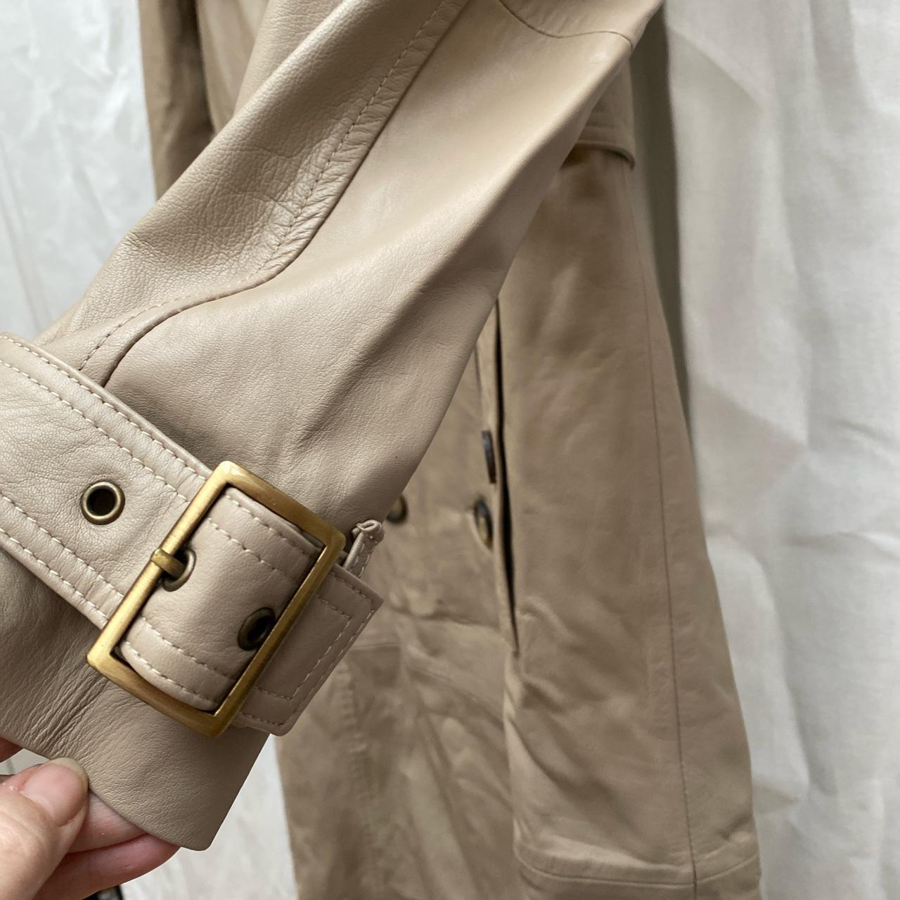Oasis Leather trench coat in natural colourway with... - Depop