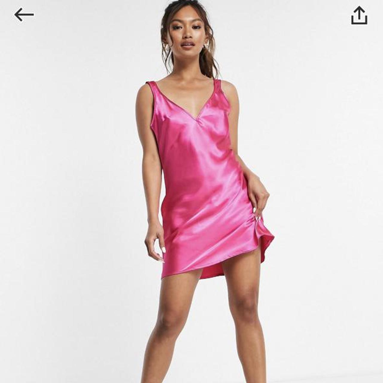 Pink satin dress from ASOS. Worn once for drinks.... - Depop