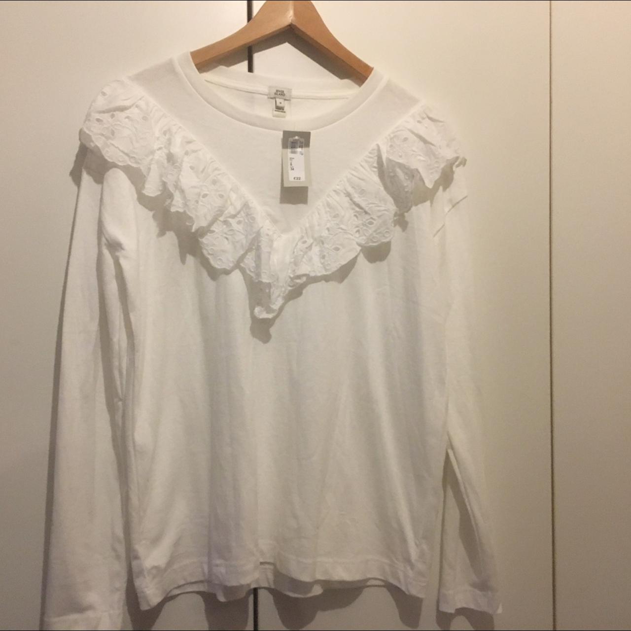 River island white Broderick frill front long sleeve... - Depop
