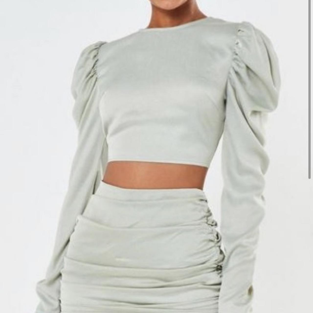 Satin Mint Ruched crop top. Size 6. Only worn for a... - Depop