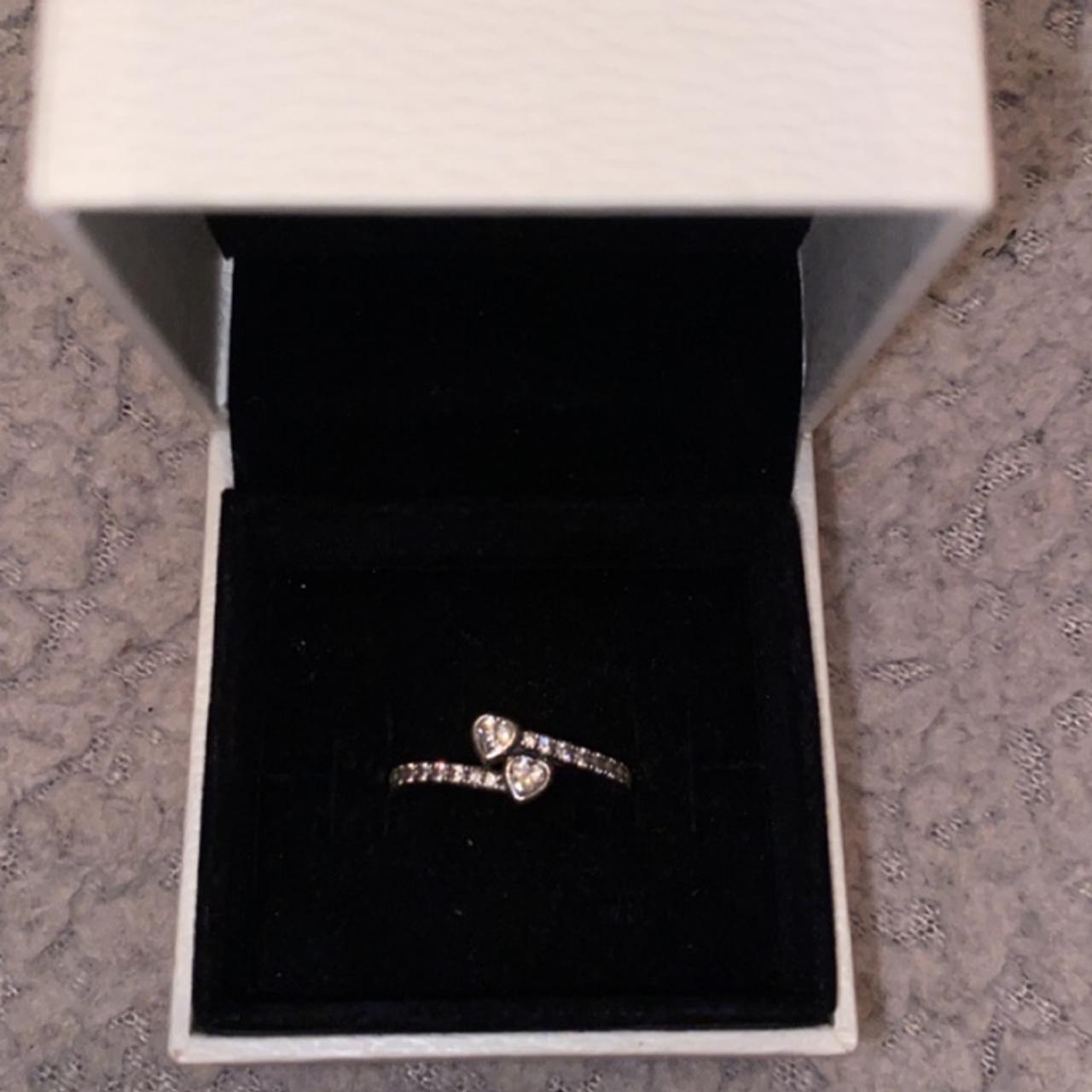 Pandora Two Sparkling Heart Ring Size 52 Worn but in... - Depop