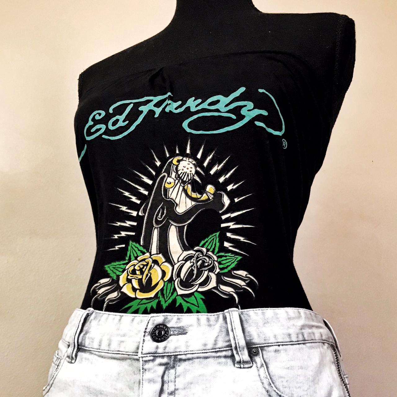 Ed Hardy Women's Black and Blue Dress | Depop