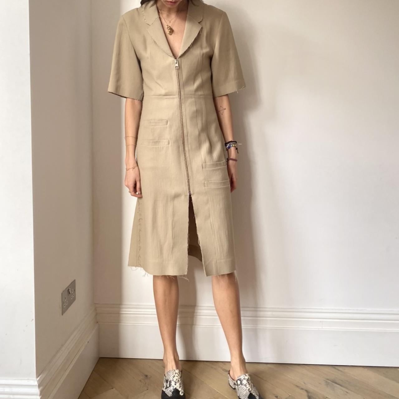 JW Anderson beige crepe dress. Low V neck with... - Depop