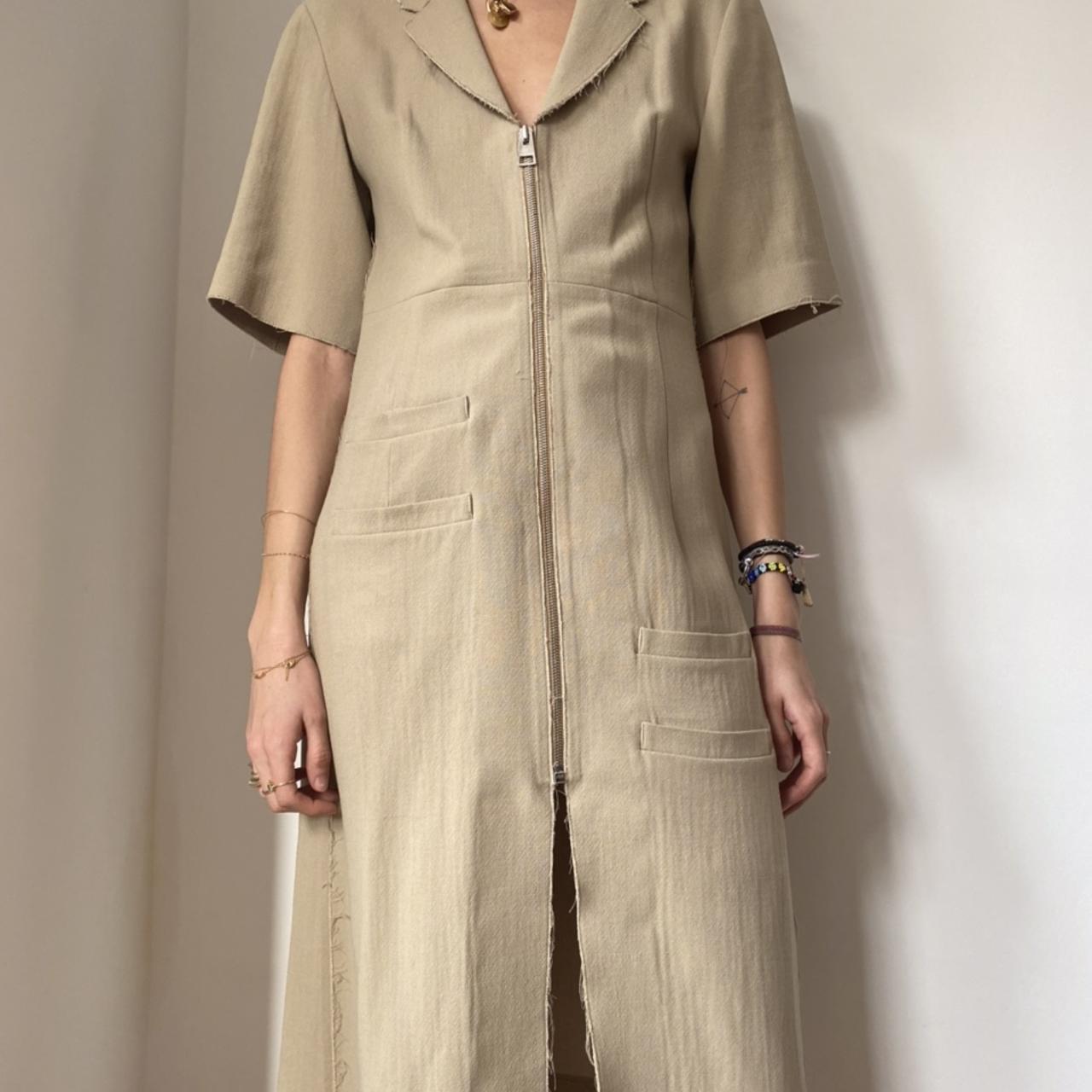 JW Anderson beige crepe dress. Low V neck with... - Depop