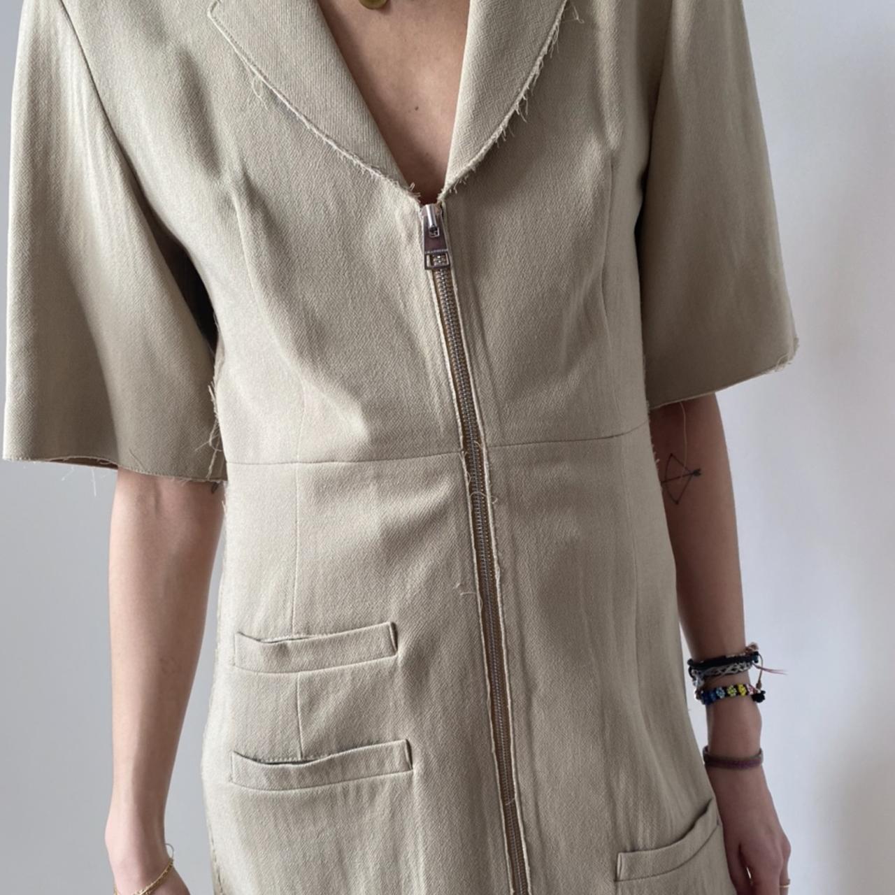 JW Anderson beige crepe dress. Low V neck with... - Depop