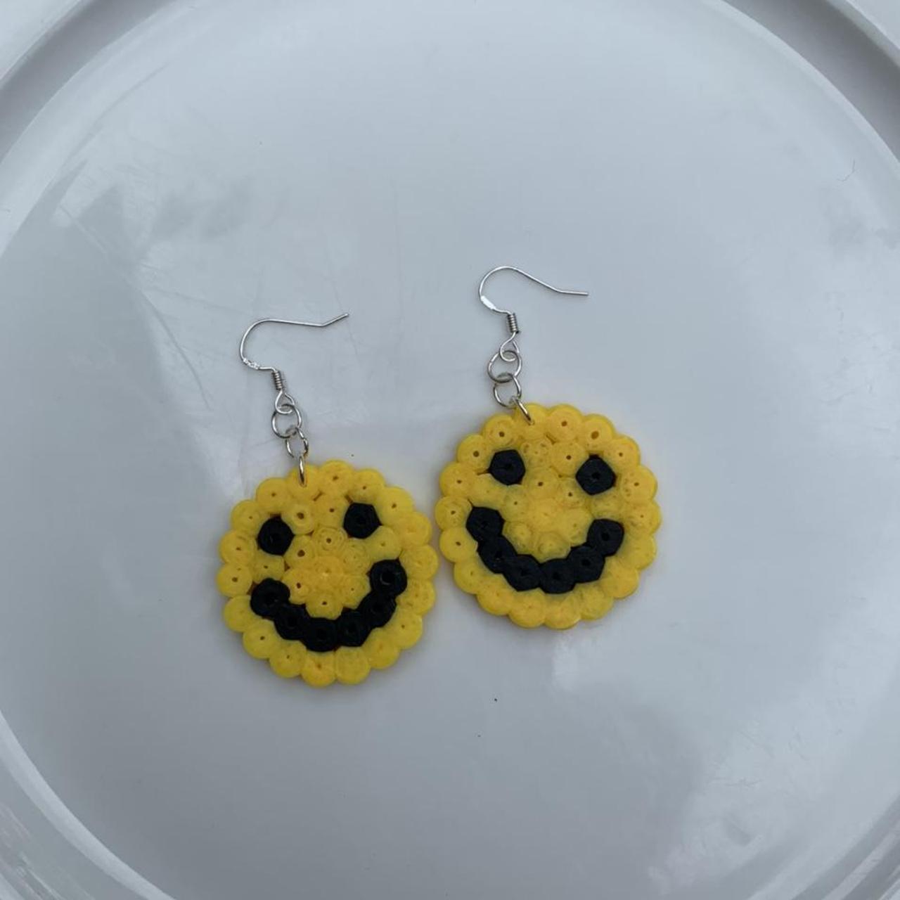 Handmade hama bead smiley face dangle earrings... - Depop