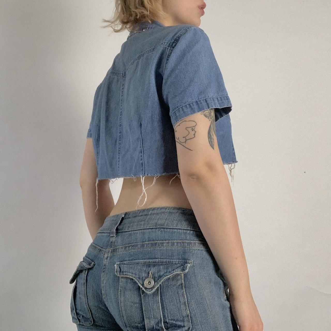 vintage western crop top 🦋 vintage blue & silver... - Depop