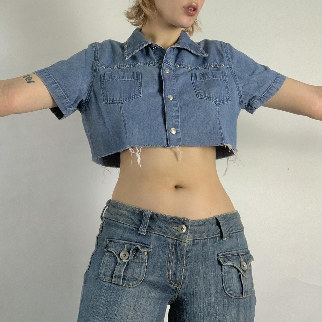 vintage western crop top 🦋 vintage blue & silver... - Depop