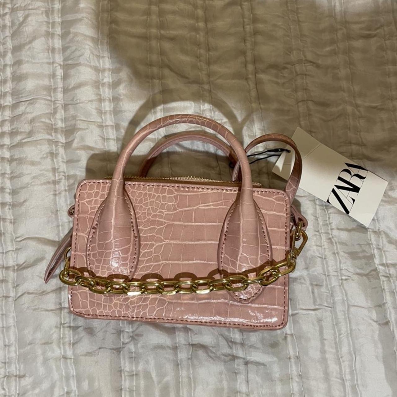 Brand new baby pink croc Zara mini bag with shoulder... - Depop