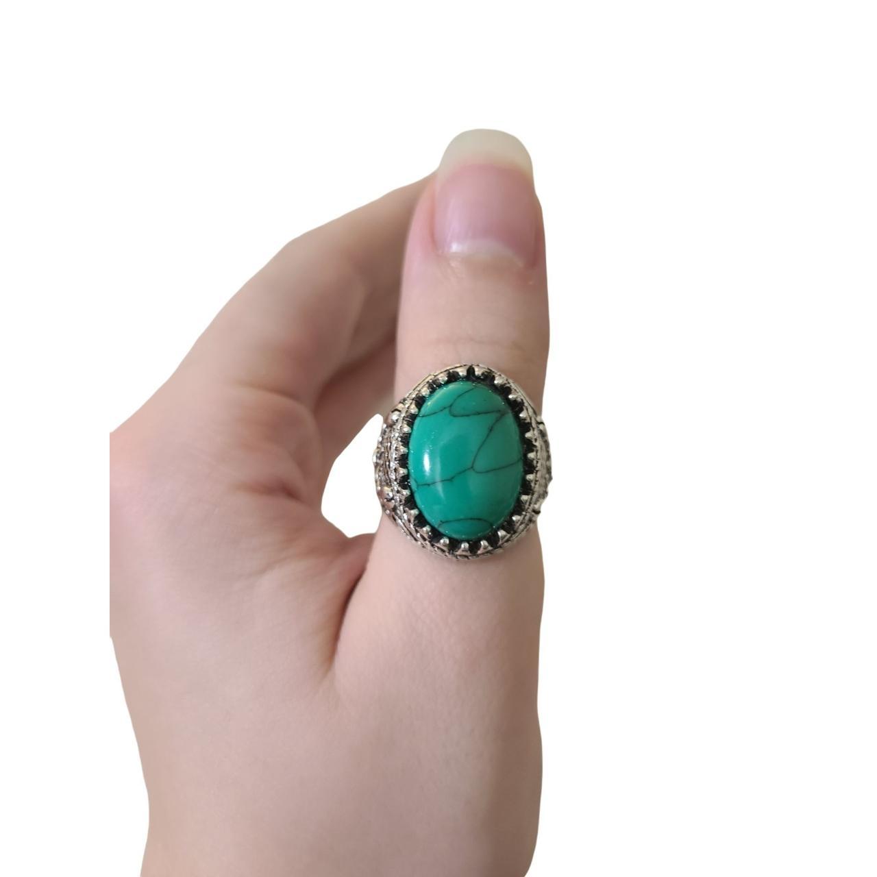 New turquoise stone ring, size 9 3/4. Made of iron... - Depop