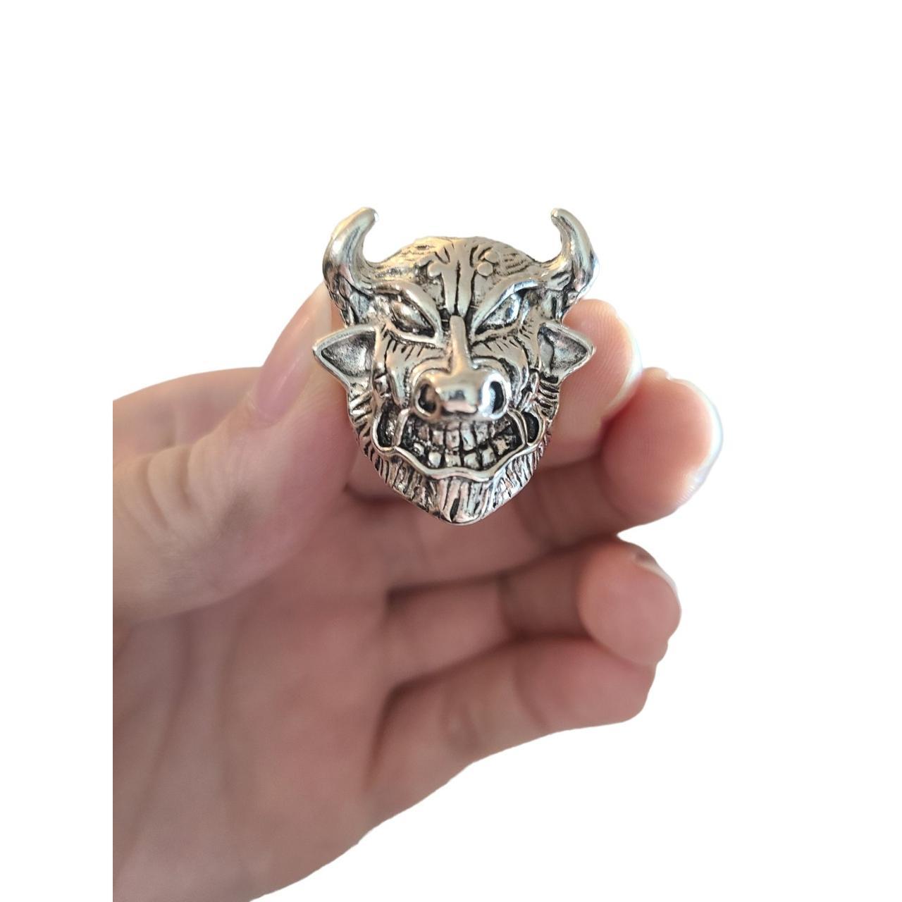 Unique silver bull ring. Size 11 1/2, made of iron... - Depop