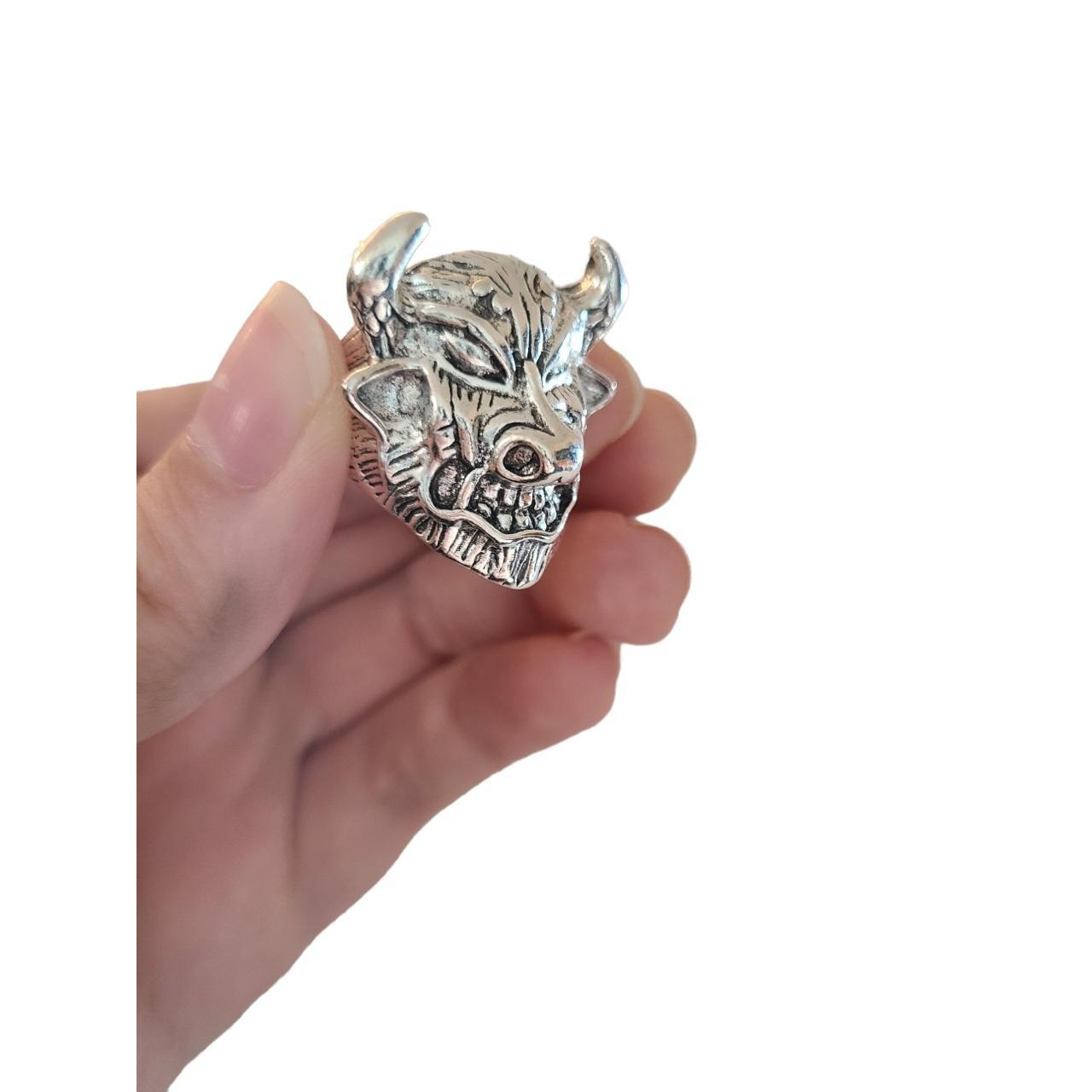 Unique silver bull ring. Size 11 1/2, made of iron... - Depop