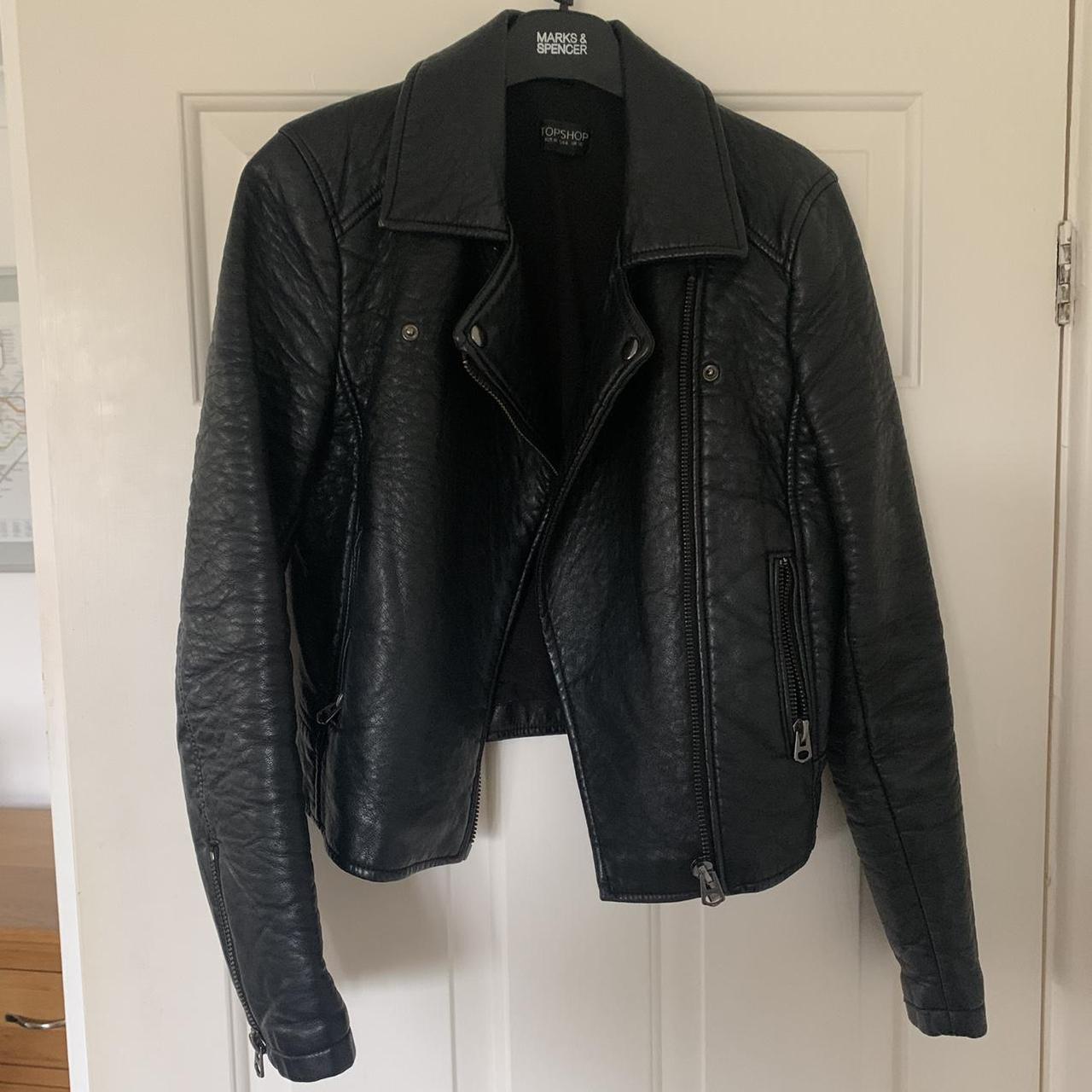 Topshop leather jacket // black // £50 full... - Depop