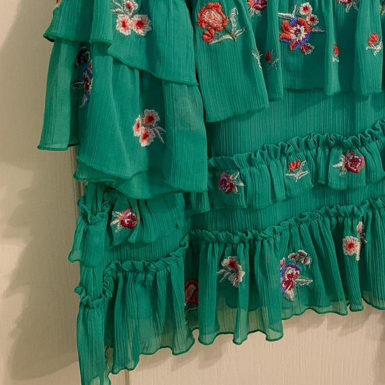 Zara Kelly Green Embroidered Tiered Ruffle... - Depop