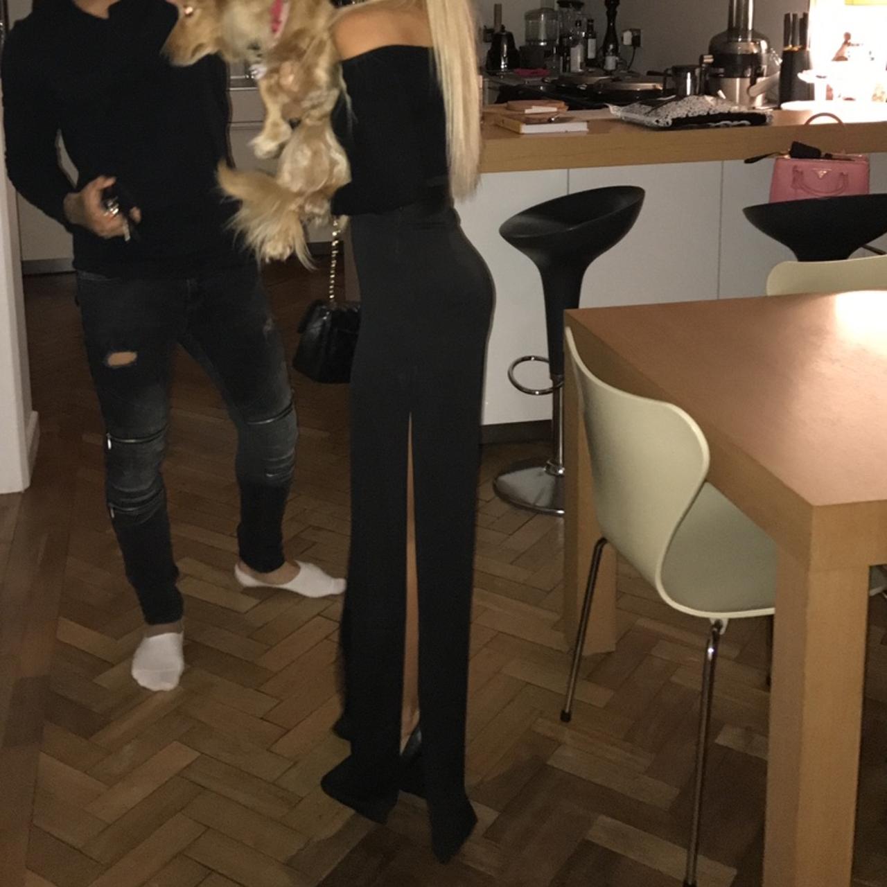 Missguided Black Wide Leg Split Hem Trousers. Size... - Depop